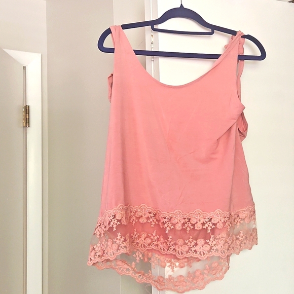 POL | Tops | Pol Cottagecore Summer Lace Trim Pink Lace Trim Womens Top ...